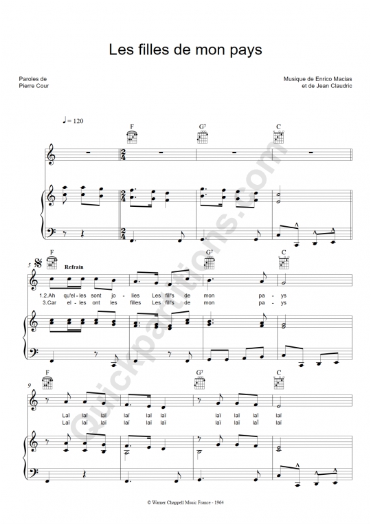 Partition Piano Les Filles De Mon Pays - Enrico Macias (Partition Digitale) Partition Piano Les Filles De Mon Pays - Enrico Macias (Partition Digitale)
