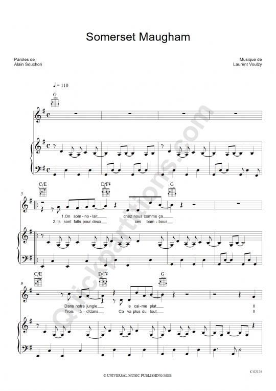 Partition piano Somerset Maugham de Alain Souchon Partition piano Somerset Maugham de Alain Souchon