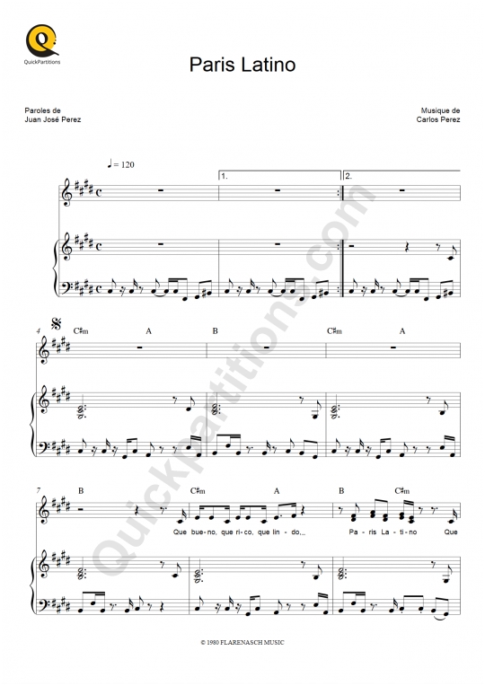 Partition piano Paris latino - Bandolero (Partition Digitale) Partition piano Paris latino - Bandolero (Partition Digitale)