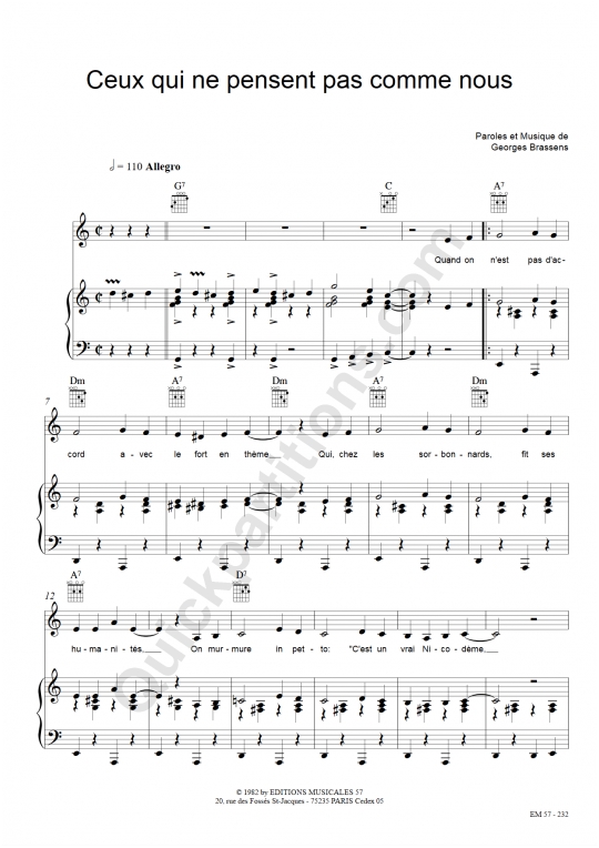 Partition piano Ceux qui ne pensent pas comme nous - Georges Brassens ... Partition piano Ceux qui ne pensent pas comme nous - Georges Brassens ...
