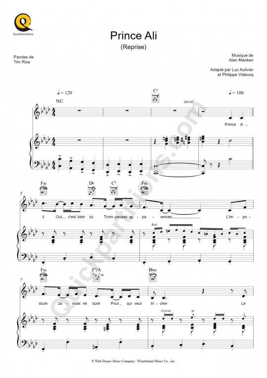 Partition Piano Prince Ali Reprise De Aladdin