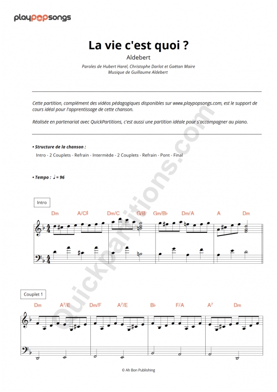 Support de cours La vie c'est quoi ? de PlayPopSongs Support de cours La vie c'est quoi ? de PlayPopSongs