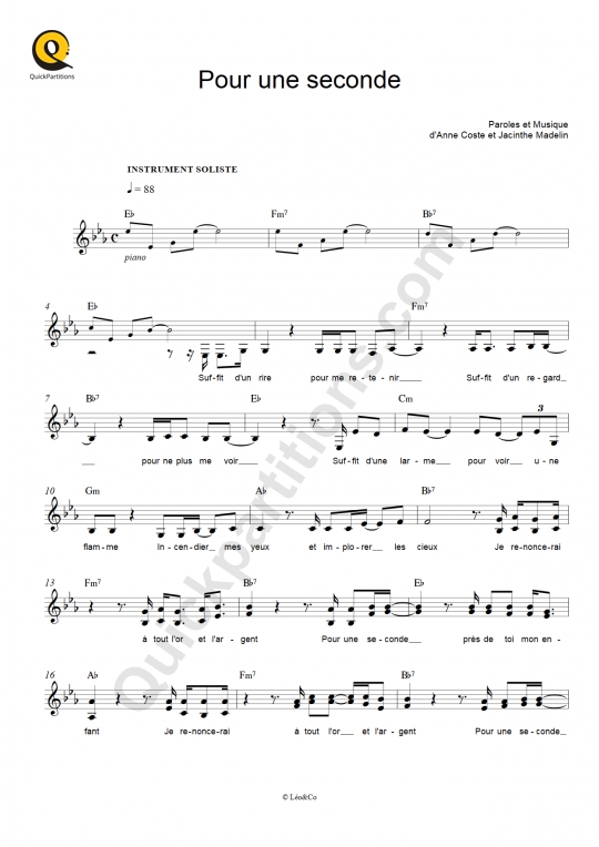 Partition pour Instruments Solistes Pour une seconde des Frangines Partition pour Instruments Solistes Pour une seconde des Frangines