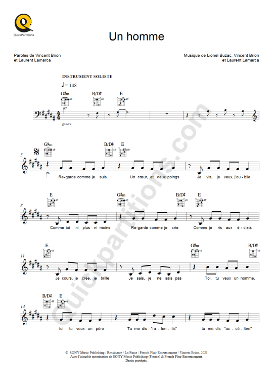 Partition pour Instruments Solistes Un homme de Jérémy Frerot Partition pour Instruments Solistes Un homme de Jérémy Frerot