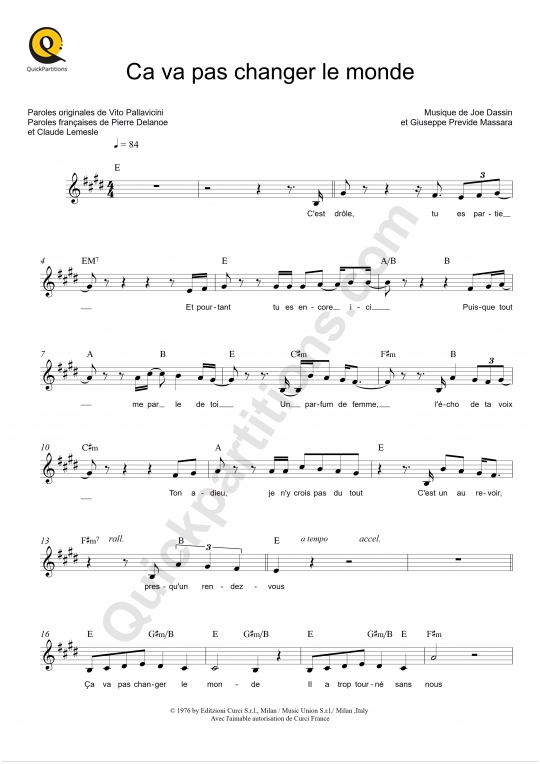 Partition pour Instruments Solistes Ca va pas changer le monde de Joe ... Partition pour Instruments Solistes Ca va pas changer le monde de Joe ...