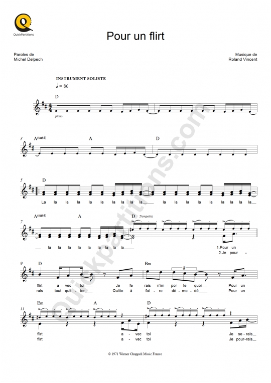 Partition Instruments Solistes Pour un flirt de Michel Delpech Partition Instruments Solistes Pour un flirt de Michel Delpech