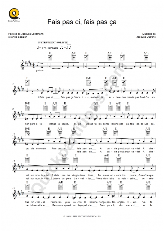 Partition pour Instruments Solistes Fais pas ci, fais pas ça de Jacques ... Partition pour Instruments Solistes Fais pas ci, fais pas ça de Jacques ...