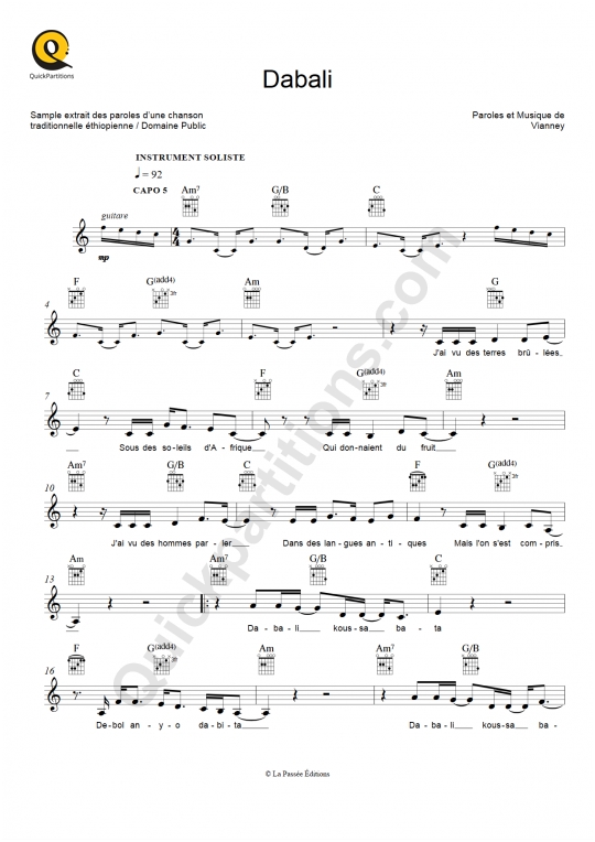 Partition pour Instruments Solistes Dabali de Vianney Partition pour Instruments Solistes Dabali de Vianney