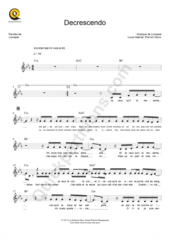 Partition pour Instruments Solistes Decrescendo de Lomepal Partition pour Instruments Solistes Decrescendo de Lomepal