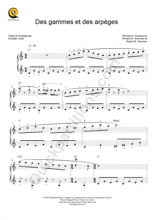 Des gammes et des arpèges Piano Sheet Music from Les Aristochats Des gammes et des arpèges Piano Sheet Music from Les Aristochats