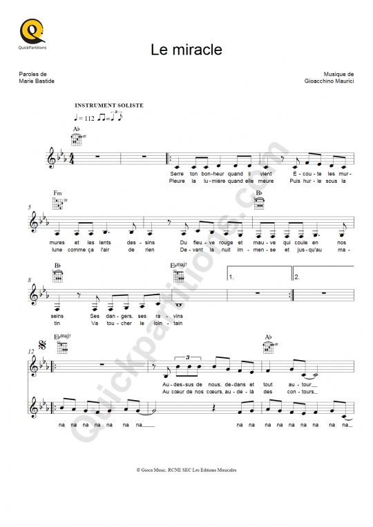 Partition Instruments Solistes Le miracle de Céline Dion Partition Instruments Solistes Le miracle de Céline Dion