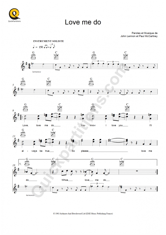 Partition pour Instruments Solistes Love Me Do de The Beatles Partition pour Instruments Solistes Love Me Do de The Beatles