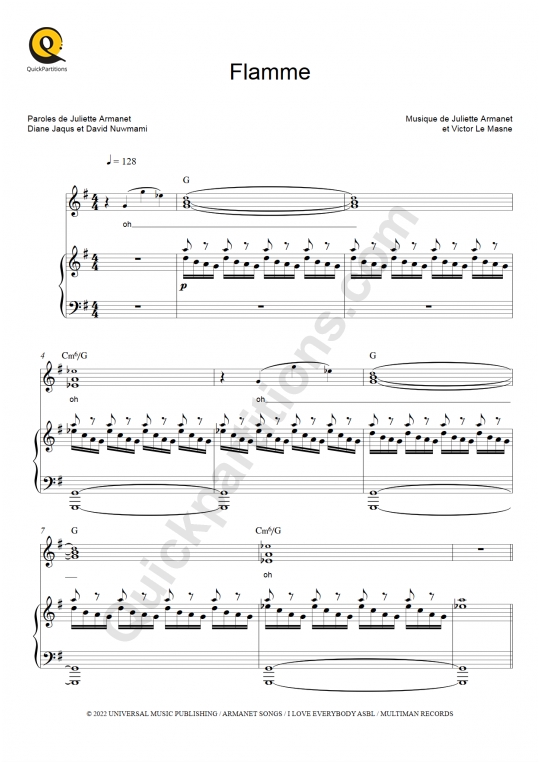 Flamme Piano Sheet Music from Juliette Armanet Flamme Piano Sheet Music from Juliette Armanet