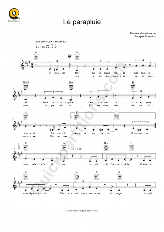 Partition pour Instruments Solistes Le parapluie de Georges Brassens Partition pour Instruments Solistes Le parapluie de Georges Brassens