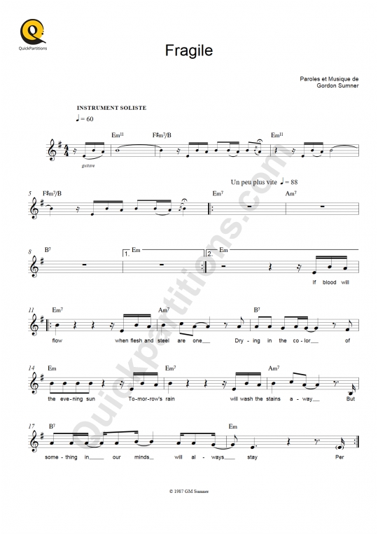 Fragile Leadsheet Sheet Music from Sting Fragile Leadsheet Sheet Music from Sting