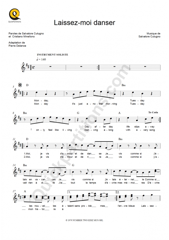 Partition Instruments Solistes Laissez-moi danser (Monday Tuesday) de ... Partition Instruments Solistes Laissez-moi danser (Monday Tuesday) de ...