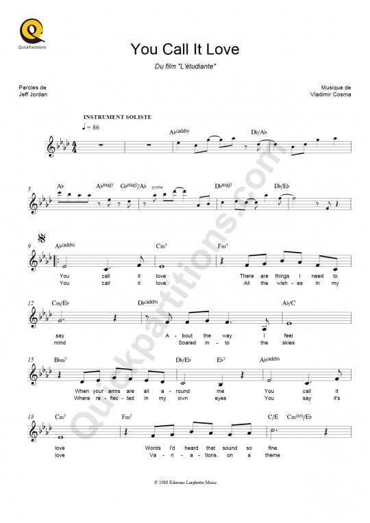 Partition pour Instruments Solistes You Call It Love (L'étudiante) de ... Partition pour Instruments Solistes You Call It Love (L'étudiante) de ...