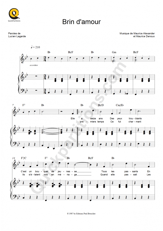 Partition piano Brin d'amour de Lina Margy