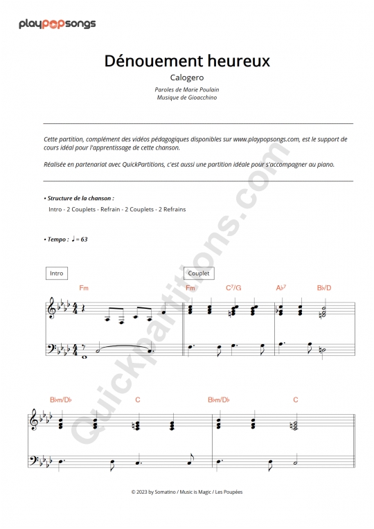 Dénouement heureux Course Material from PlayPopSongs