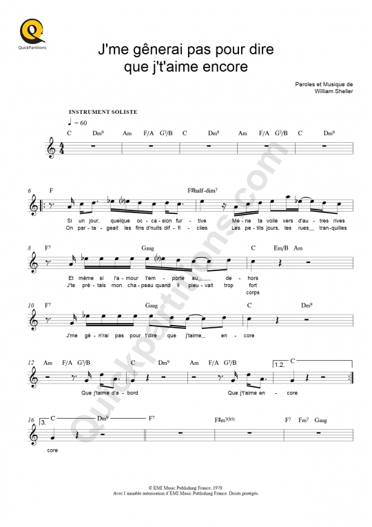 Partition pour Instruments Solistes J'me gênerai pas pour dire que j't ... Partition pour Instruments Solistes J'me gênerai pas pour dire que j't ...