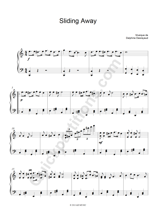 Sliding Away Piano Sheet Music from Delphine Desrayaud