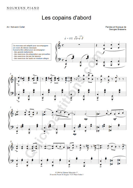 Les copains d'abord Piano Sheet Music from Nolwenn Collet