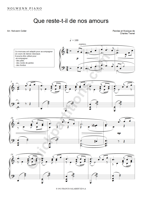 Partition piano Que reste-t-il de nos amours ? de Nolwenn Collet Partition piano Que reste-t-il de nos amours ? de Nolwenn Collet