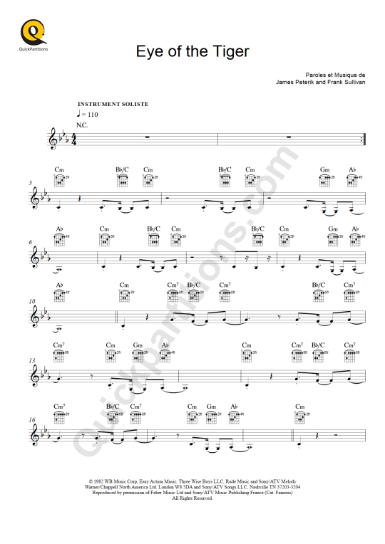 Partition Instruments Solistes Eye of the Tiger (Rocky 3) de Survivor