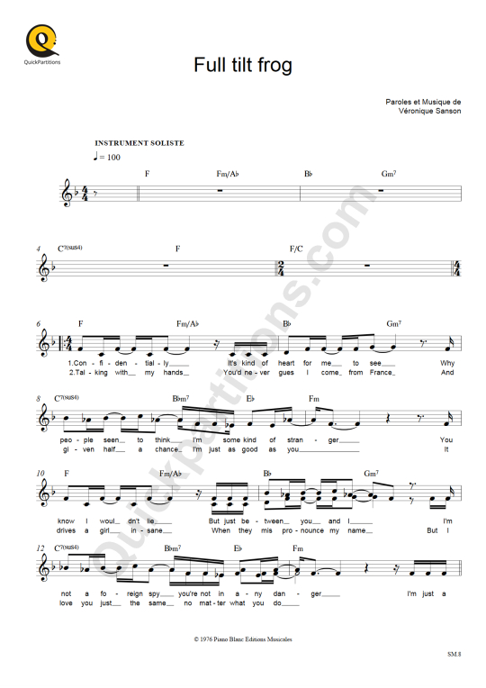 Partition Instruments Solistes Full Tilt Frog de Véronique Sanson