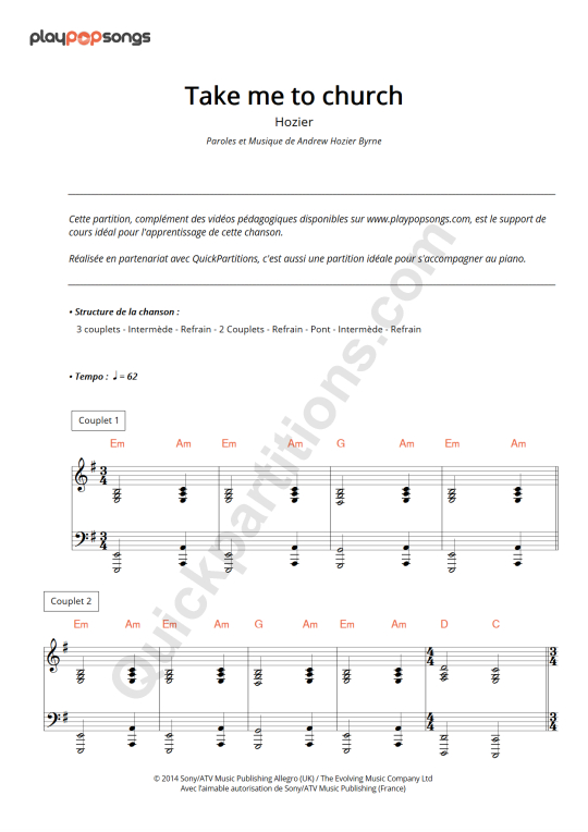 Take Me To Church Course Material from PlayPopSongs