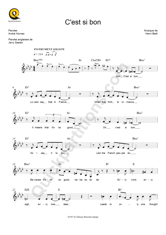 Partition pour Instruments Solistes C'est si bon de Louis Armstrong Partition pour Instruments Solistes C'est si bon de Louis Armstrong