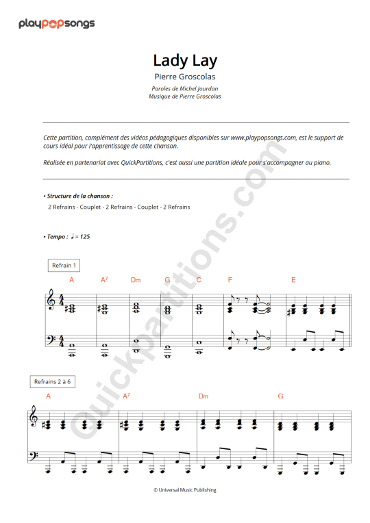 Support de cours Lady Lay de PlayPopSongs