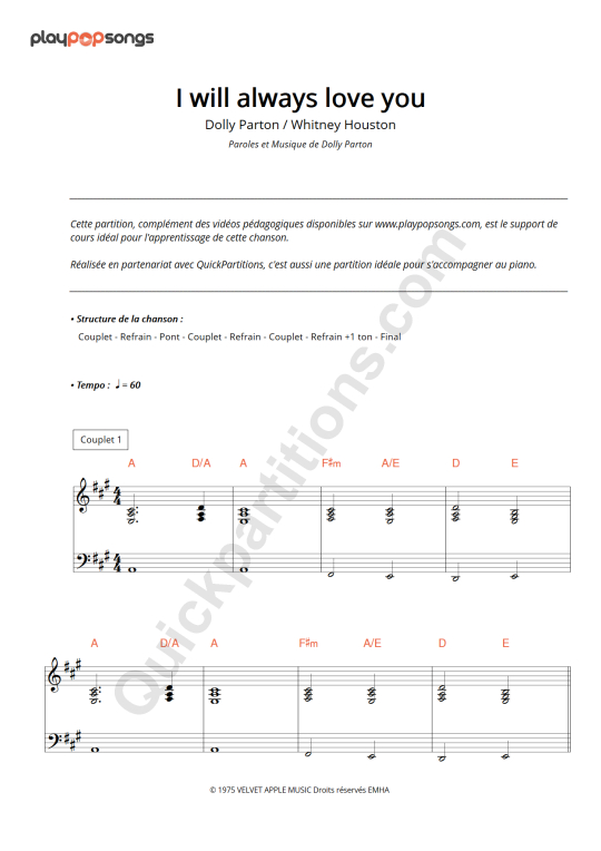 I Will Always Love You Course Material from PlayPopSongs from PlayPopSongs