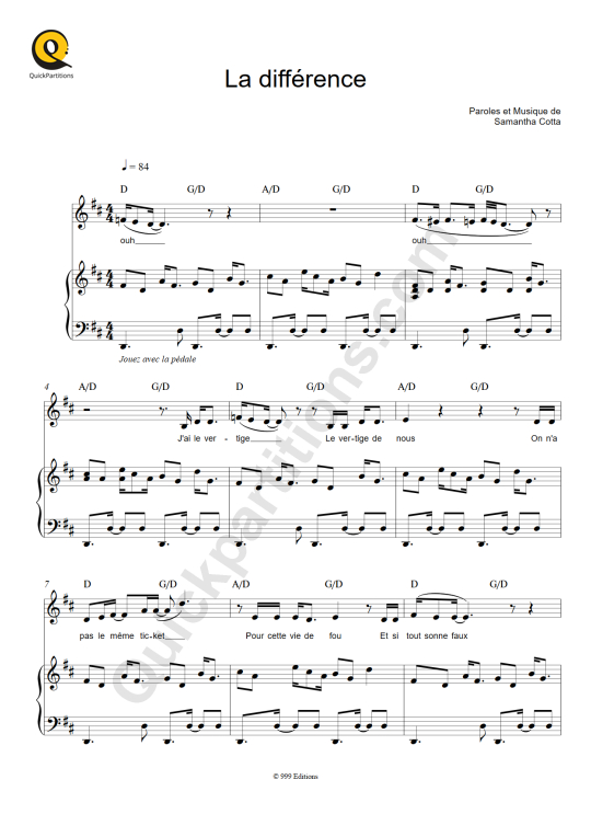 Partition piano La différence de Santa