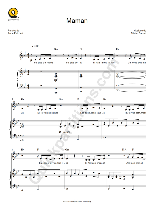 Partition piano Maman (version 2025) de Louane