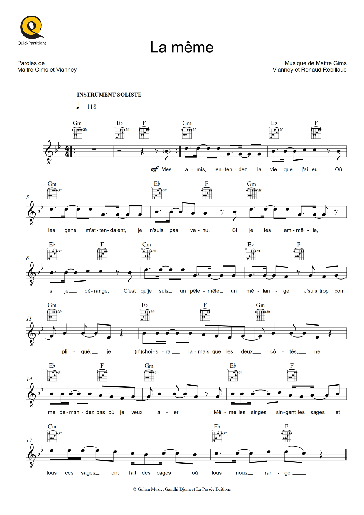 Partition Instruments Solistes La même de Maître Gims