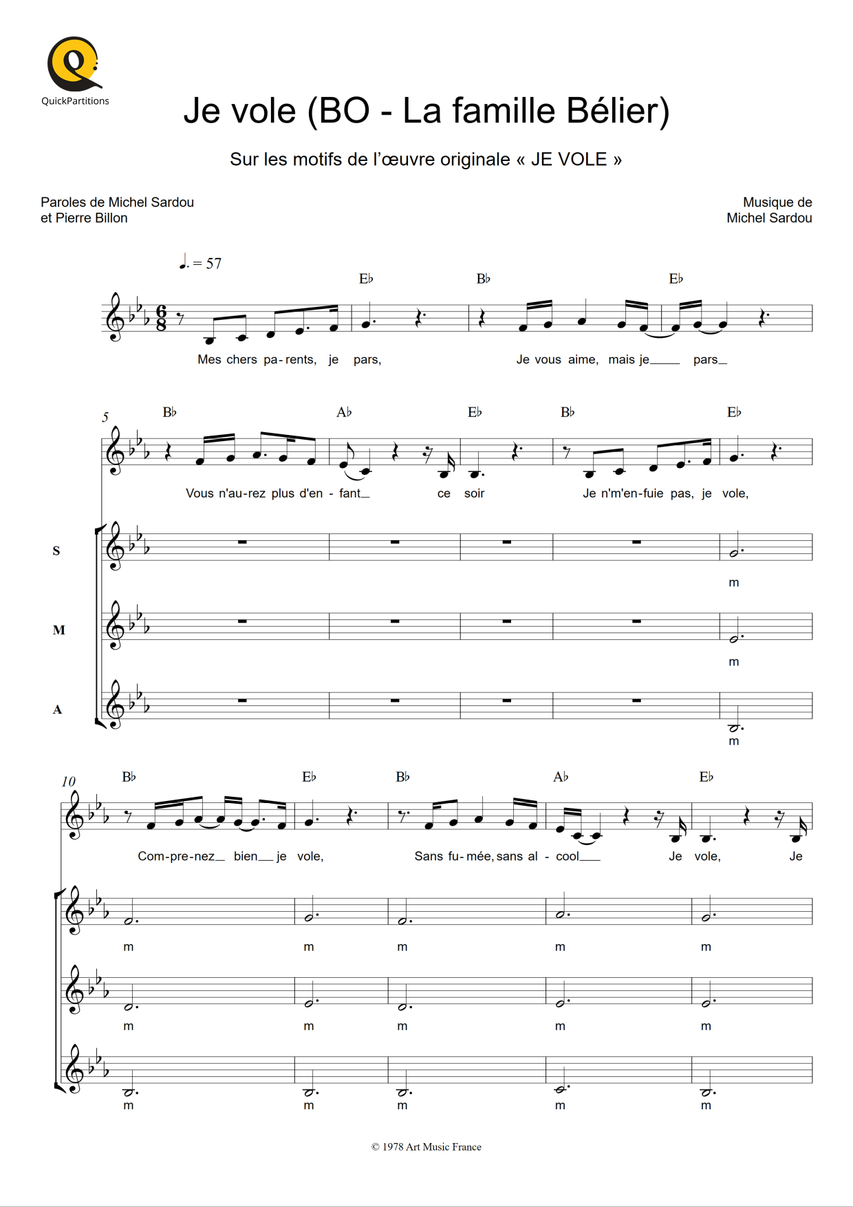 Partition chorale (SSA) Je vole de Louane