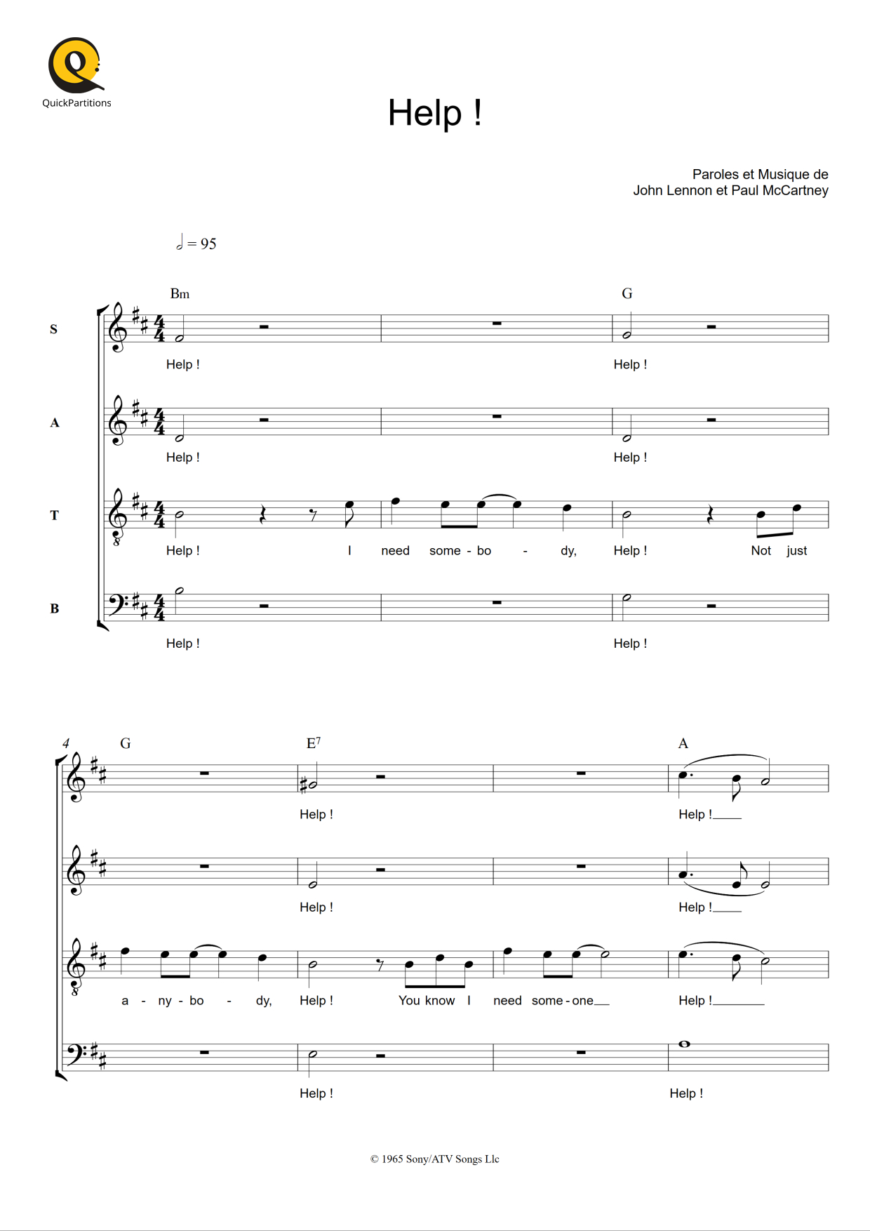 Partition chorale SATB Help! de The Beatles