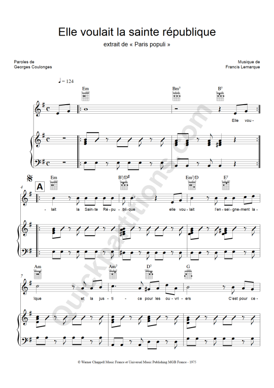 Partition piano Elle voulait la sainte république de Paris Populi